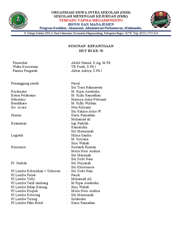 Susunan Kepanitiaan 17 Agustus | PDF