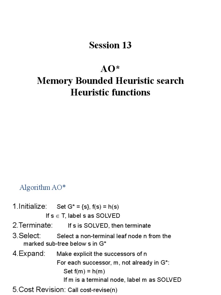 Session 13 AO Memory Bounded Heuristic Search Heuristic Functions | PDF | Theoretical Computer ...