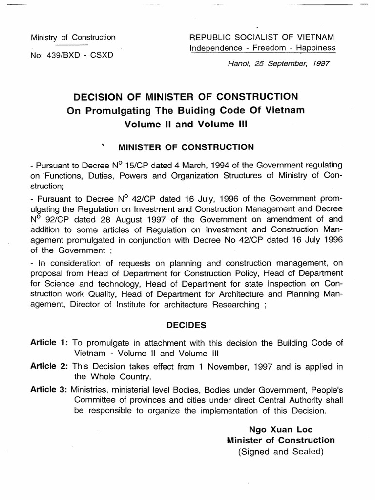 439-BXD-CSXD Vietnam Building Code - Part II & III | PDF