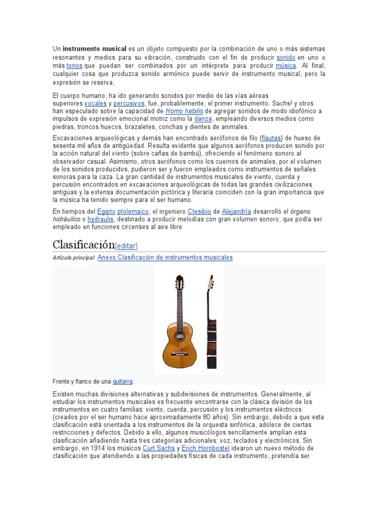 Clasificación de Instrumentos Musicales | PDF | Instrumentos musicales ...