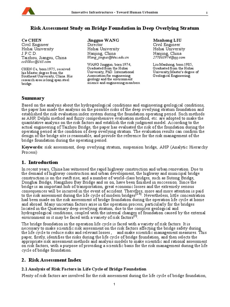 Risk Assessment Study On Bridge Foundation in Deep Overlying Stratum ...