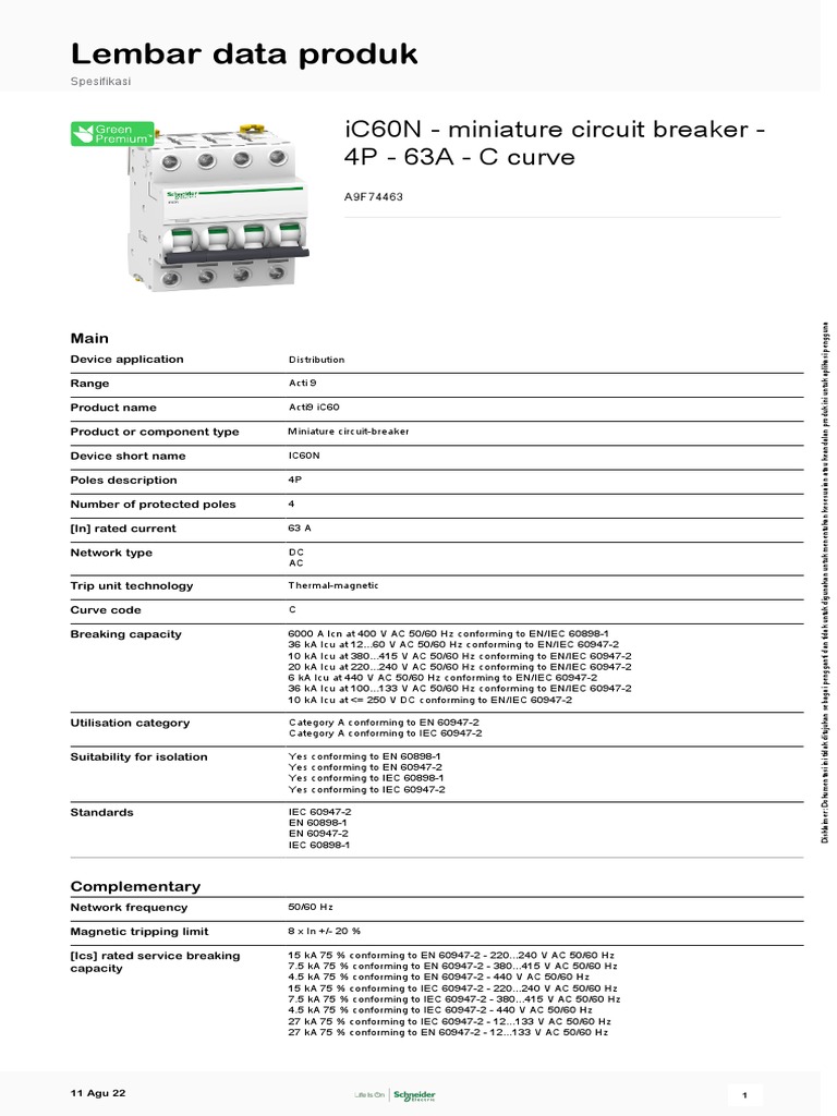 MCB For Protection - Acti9 Ic60 - A9F74463 | PDF | Alternating Current ...