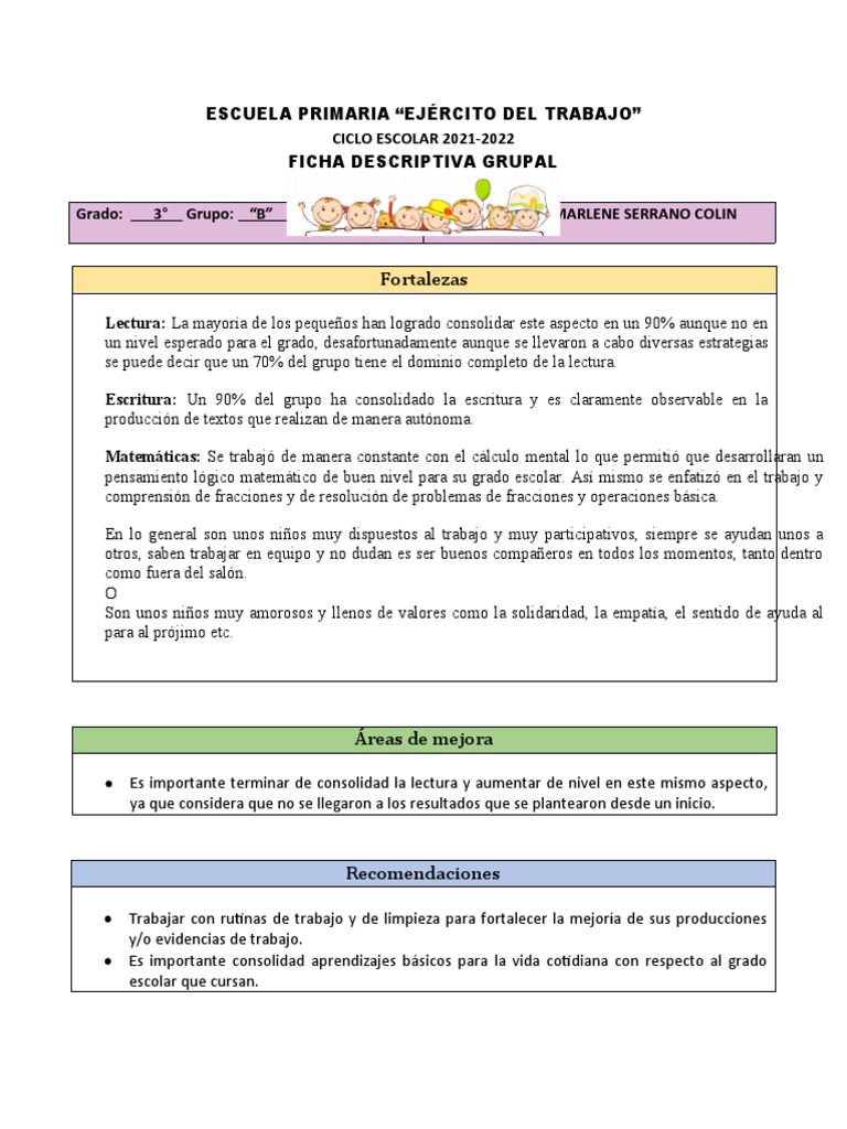 FICHA DESCRIPTIVA Grupal 3B | PDF | Educación primaria | Aprendizaje