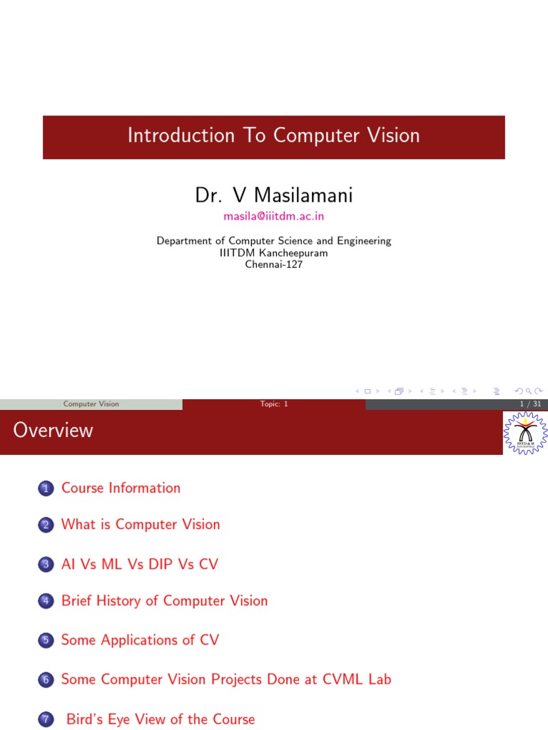 Lectures 1,2 Introduction To Computer Vision | PDF | Computer Vision | Artificial Intelligence