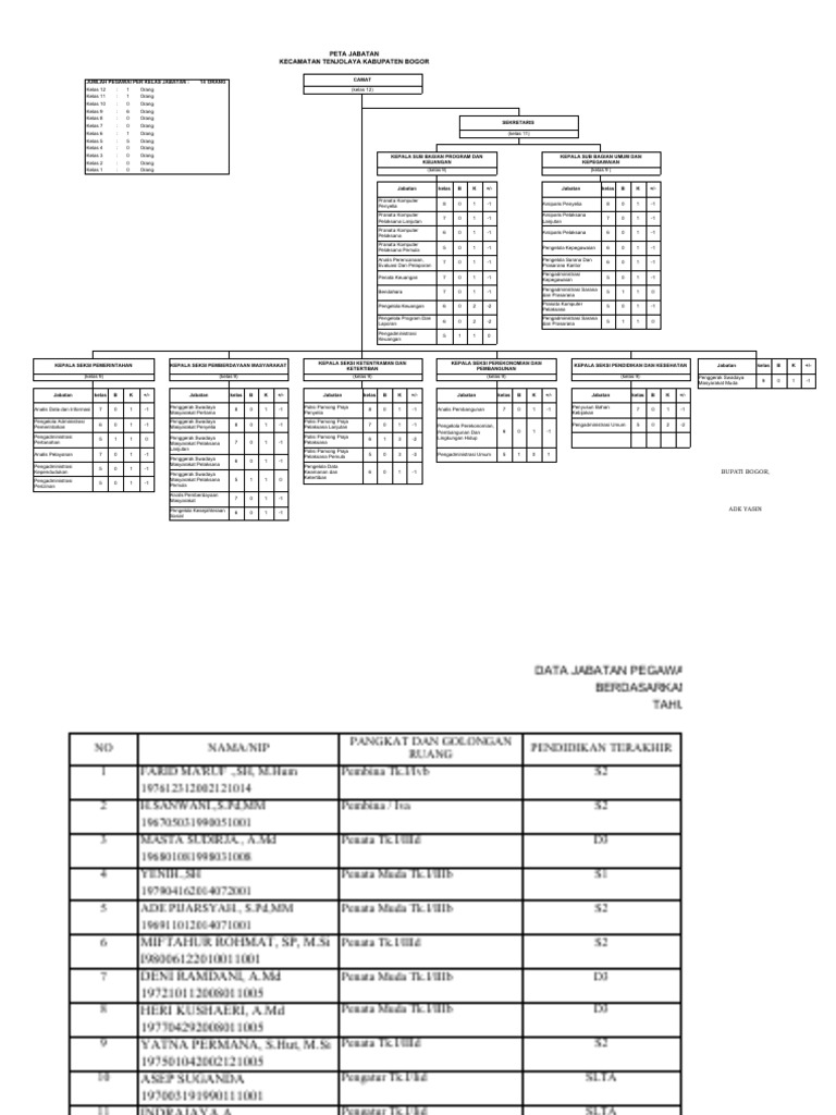 Peta Jabatan Dan Nominatif Pegawai Kec Tenjolaya 2022 | PDF