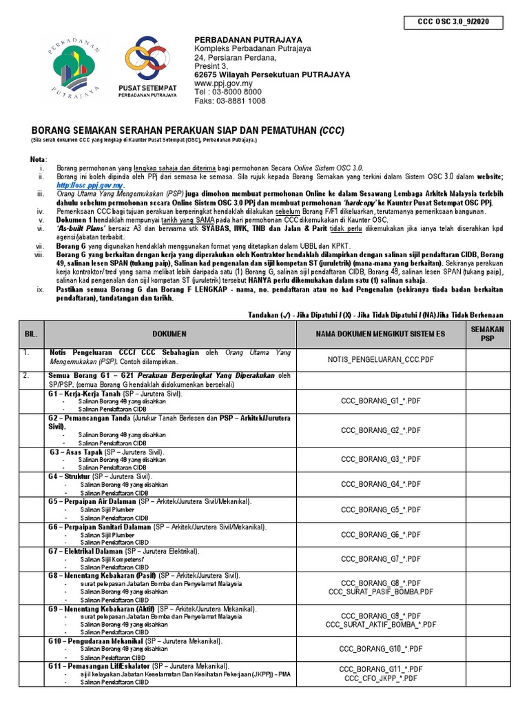 Borang Semakan Pematuhan Siap Dan Pematuhan CCC | PDF