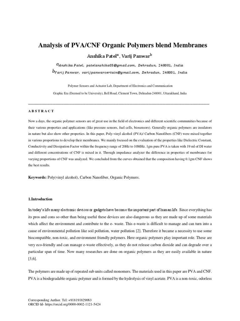 Analysis of PVA/CNF Organic Polymers Blend Membranes: Anshika Patel ...