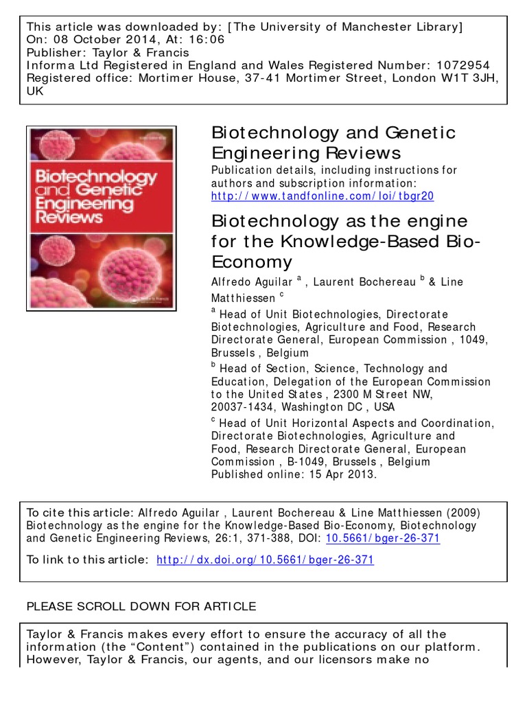 Biotechnology As The Engine For The Knowledge-Based BioEconomy | PDF | European Union ...