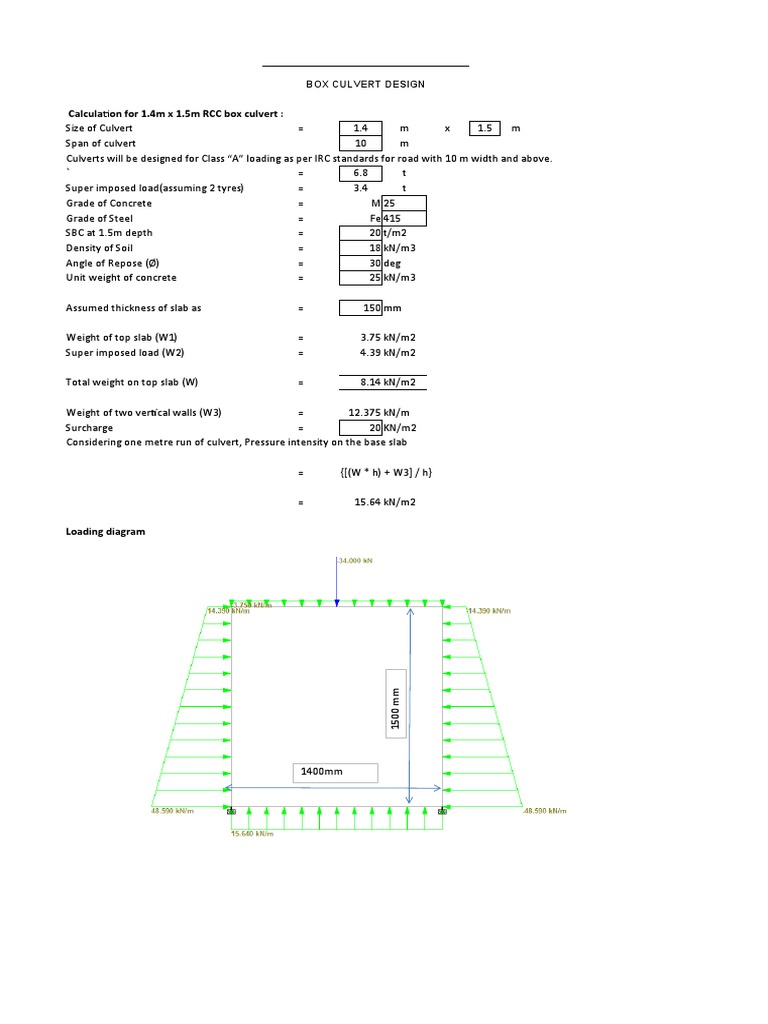 Calculation For 1.4m X 1.5m RCC Box Culvert | PDF | Civil Engineering ...
