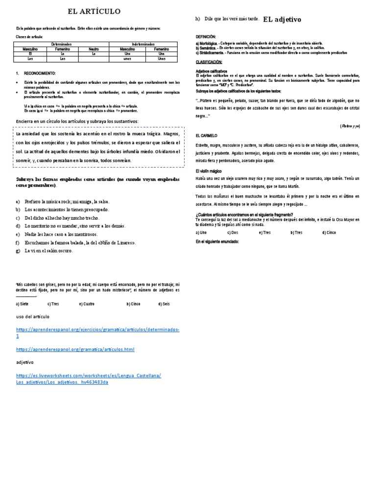 articulo y adjetivo | PDF | Sustantivo | Adjetivo