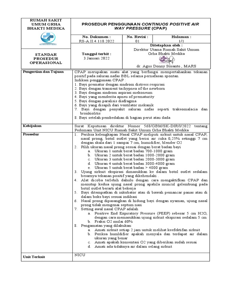 Spo Penggunaan CPAP | PDF
