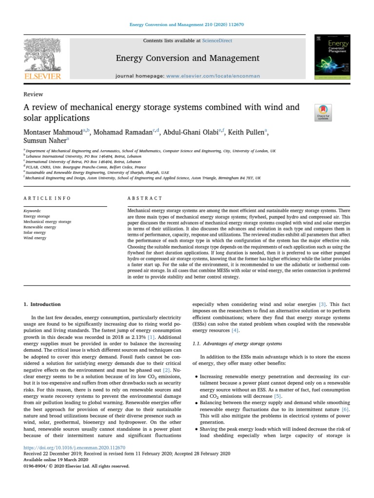 A Review of Mechanical Energy Storage Systems Combined With Wind and ...