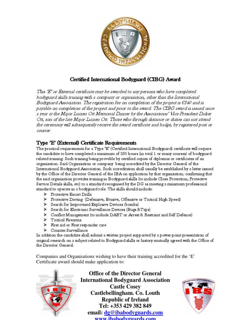 Certified International Bodyguard External) | PDF | Bodyguard | Security