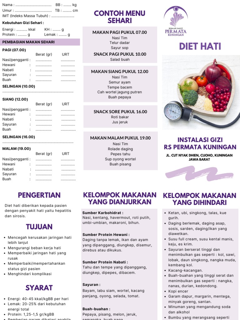 Menu Diet Hati Sehari di RS Permata Kuningan | PDF