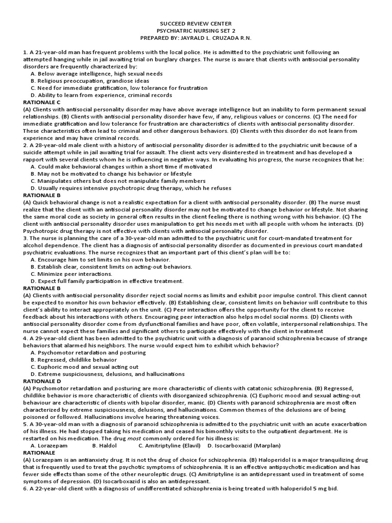 SET 2 Oct 27 TRUE KEY ANSWER | PDF | Diagnostic And Statistical Manual ...