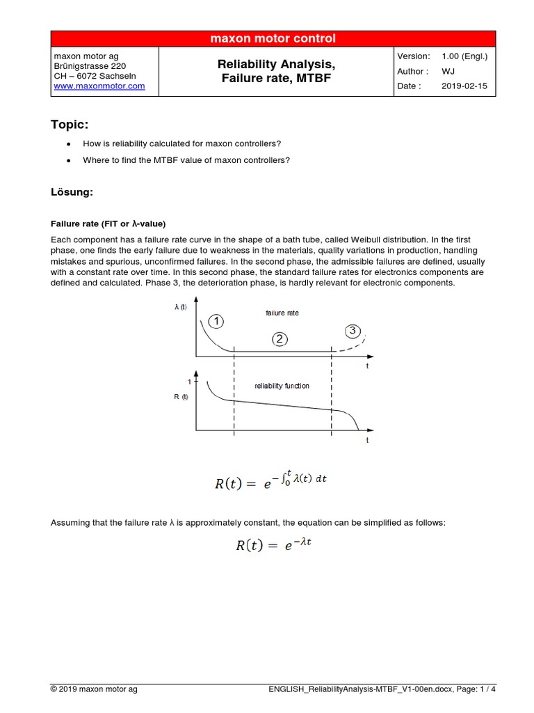 Reliability Analysis, Failure Rate, MTBF: Maxon Motor Control | PDF | Reliability Engineering ...