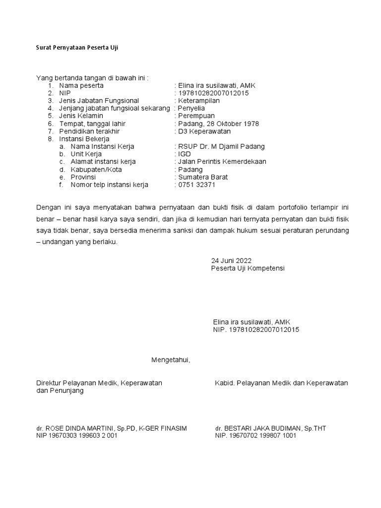 Surat Pernyataan Peserta UKOM | PDF