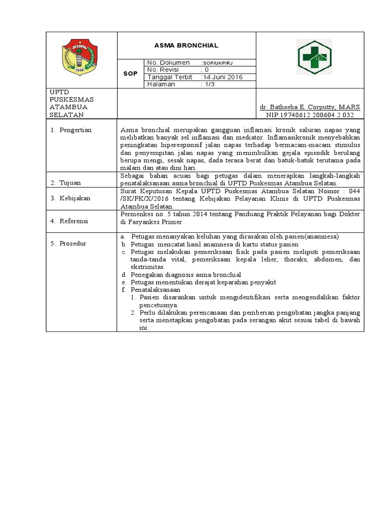 SOP Asma Bronchial | PDF | Pengembangan Diri | Kesehatan Holistik