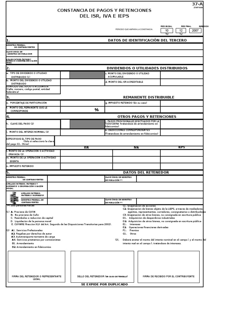 Formato Retenciones 37-A | Dividendo | Pagos