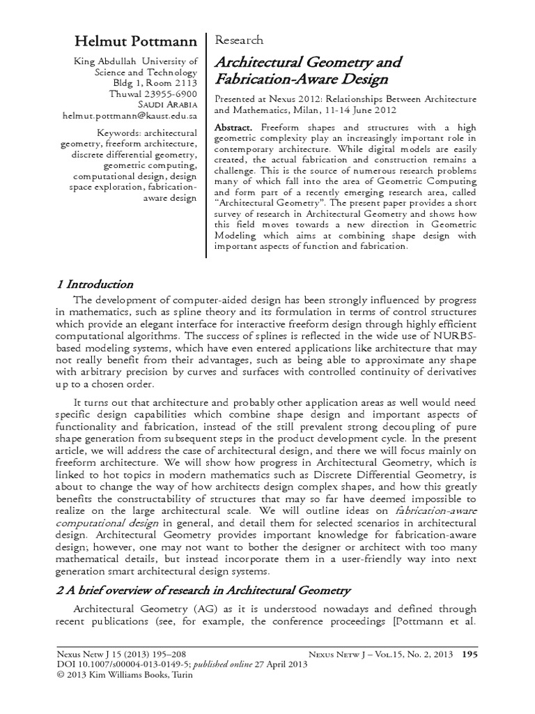 Architectural Geometry As Design Knowledge Pdf Geometry Curvature 