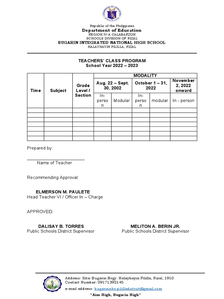 Teachers Class Program | PDF