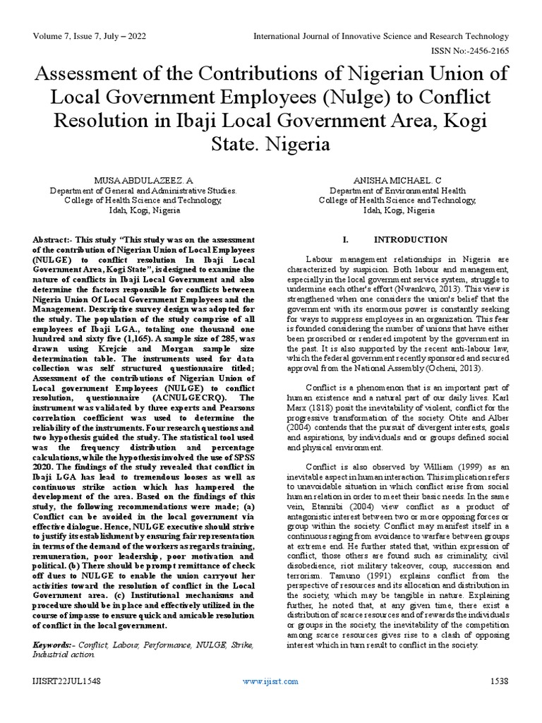 Assessment of The Contributions of Nigerian Union of Local Government ...