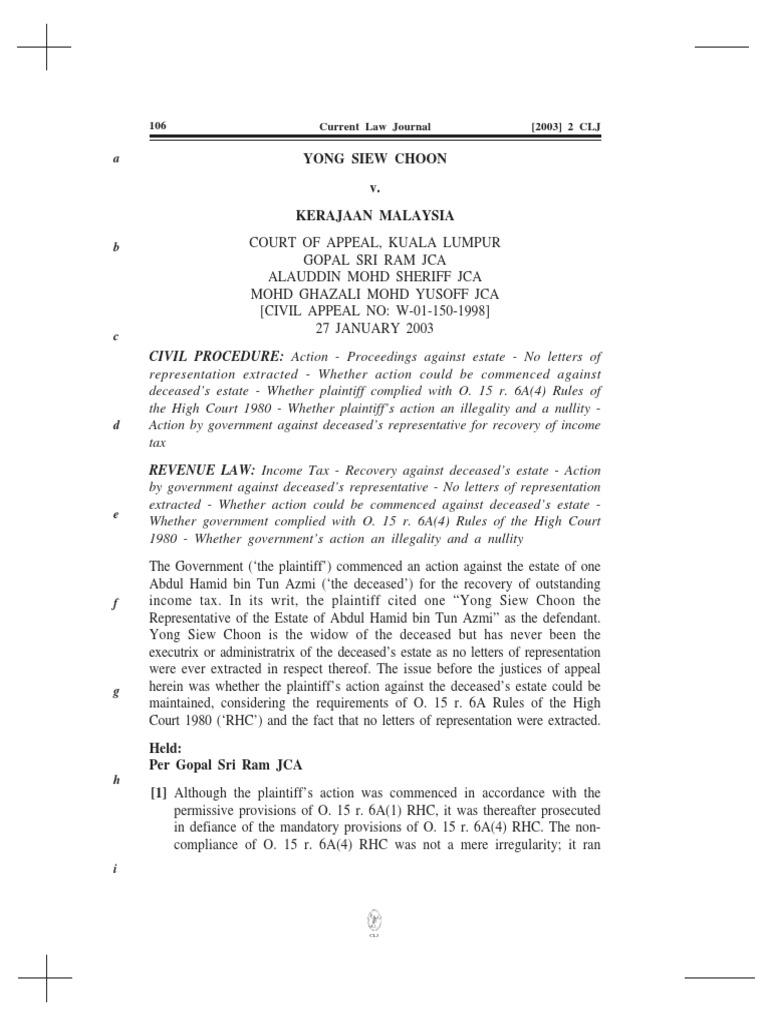 yong siew choon v kerajaan malaysia | PDF | Probate | Lawsuit