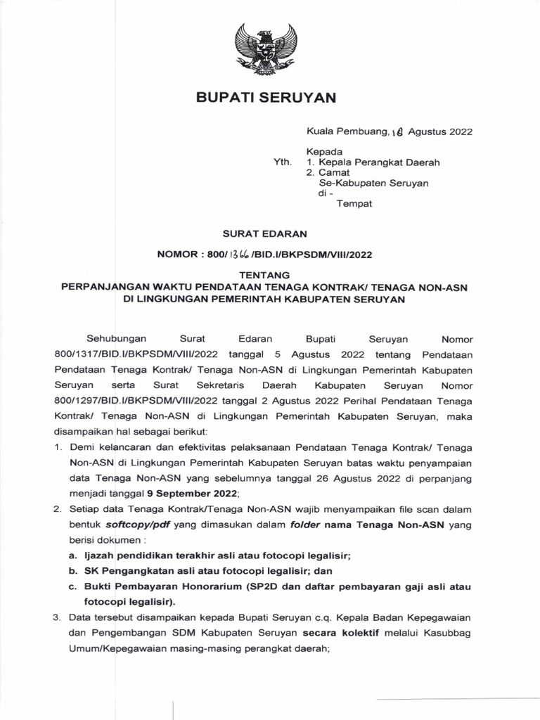 Perpanjangan Waktu Pendataan Tenaga Non Asn | PDF