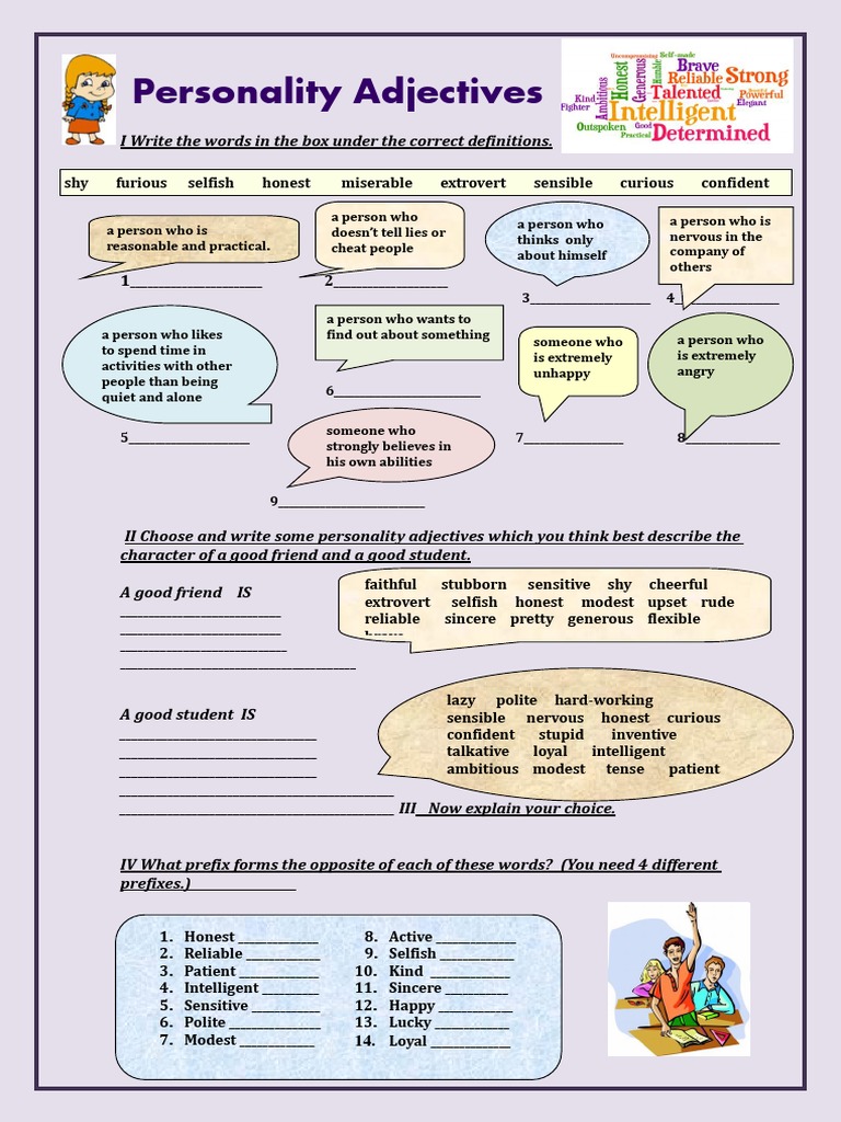 Personality Adjectives Worksheet | PDF | Self-Improvement