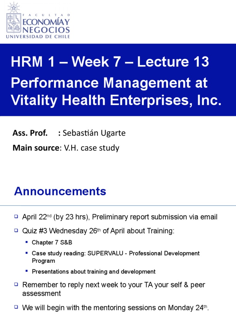 HRM 1 - Week 7 - Lecture 13 Performance Management at Vitality Health ...