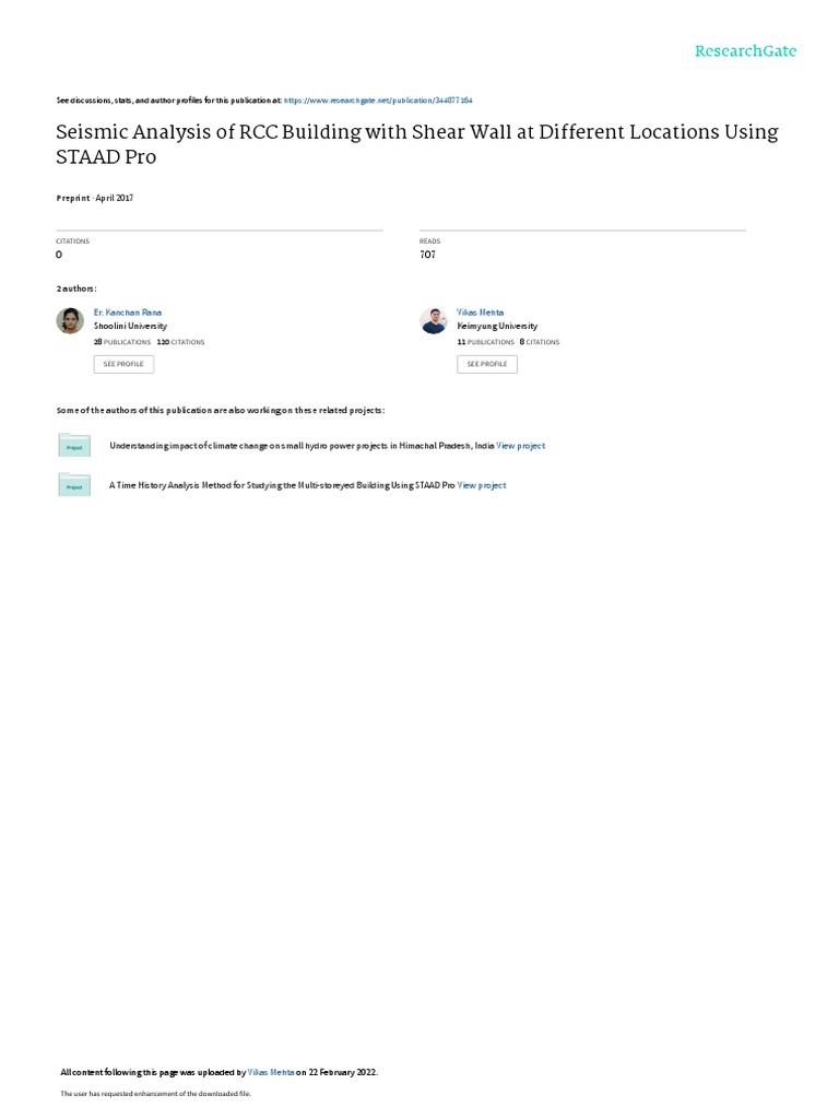 Seismic Analysis of RCC Building With Shear Wall at Different Locations Using Staad Pro | PDF ...