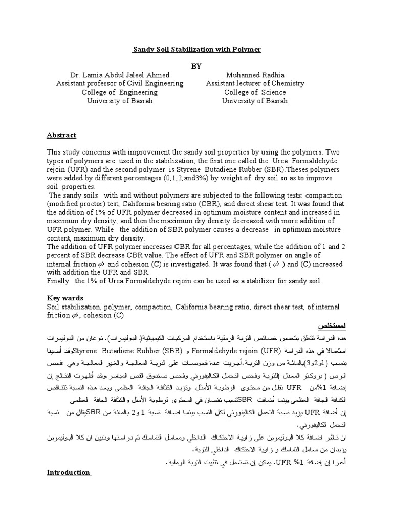 Sandy Soil Stabilizationwith Polymer Pdf