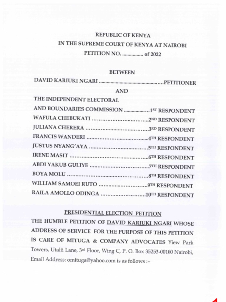 David Kariuki Ngari Kenya Presidential Election Petition 2022 | PDF