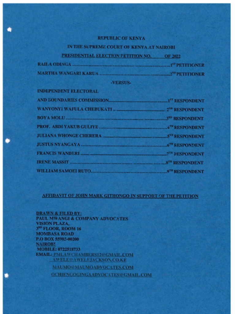 John Githongo Affidavit - Kenya Presidential Election Petition 2022 | PDF
