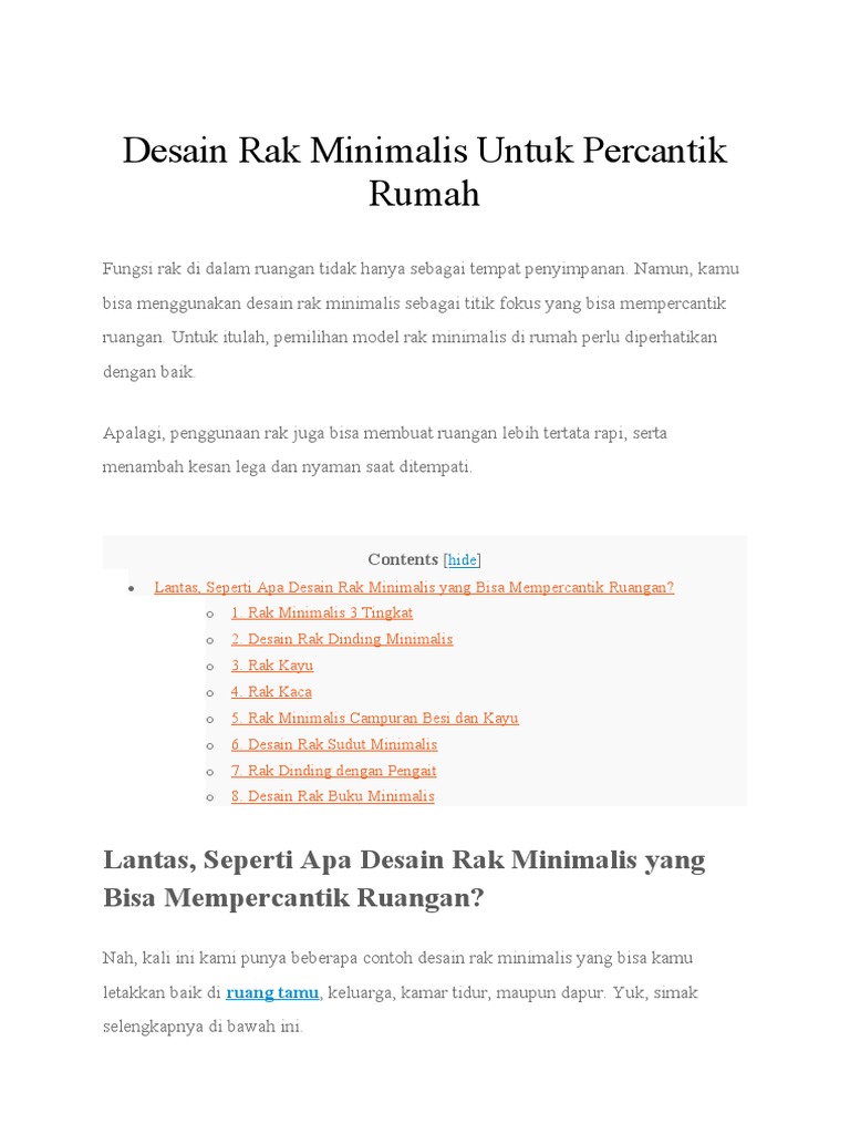 Desain Rak Minimalis untuk Ruang Cantik | PDF