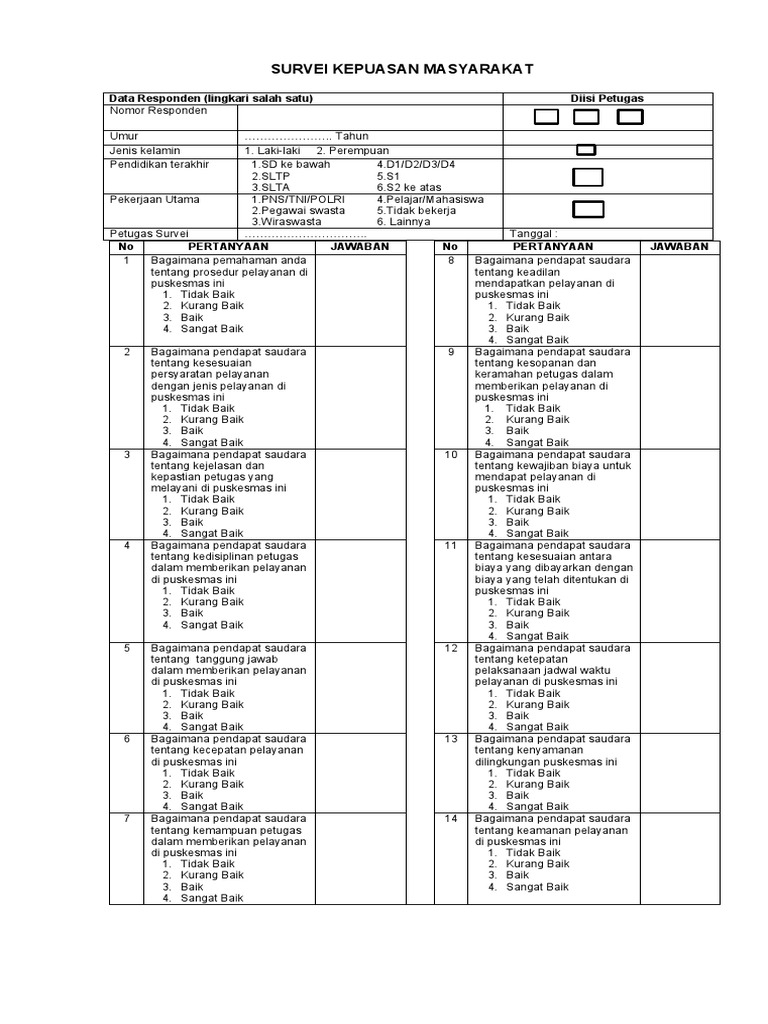 Form Survei Kepuasan Layanan Puskesmas | PDF