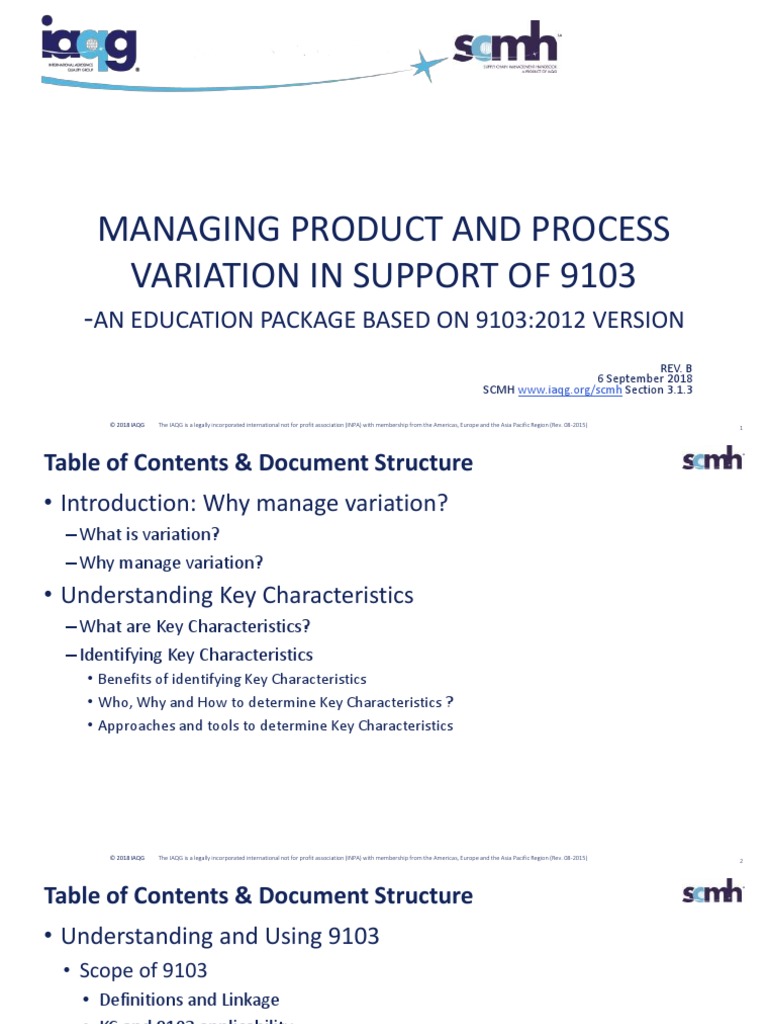 SCMH 3.1.3 Managing Product and Process Variation in Support of 9103 ... SCMH 3.1.3 Managing Product and Process Variation in Support of 9103 ...