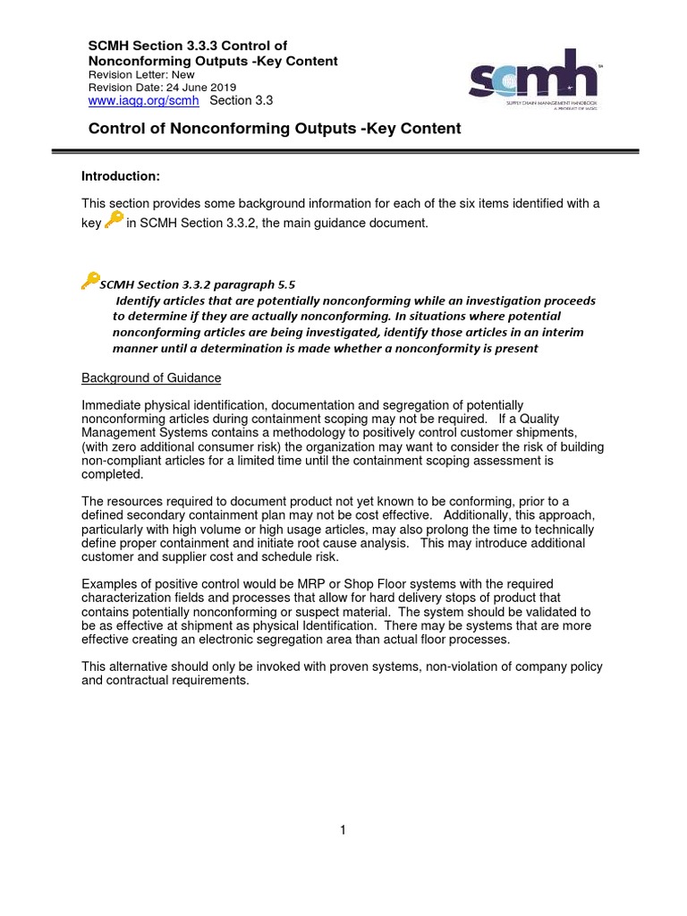 SCMH Section 3.3.3 Control of Nonconforming Outputs - Key Content ... SCMH Section 3.3.3 Control of Nonconforming Outputs - Key Content ...