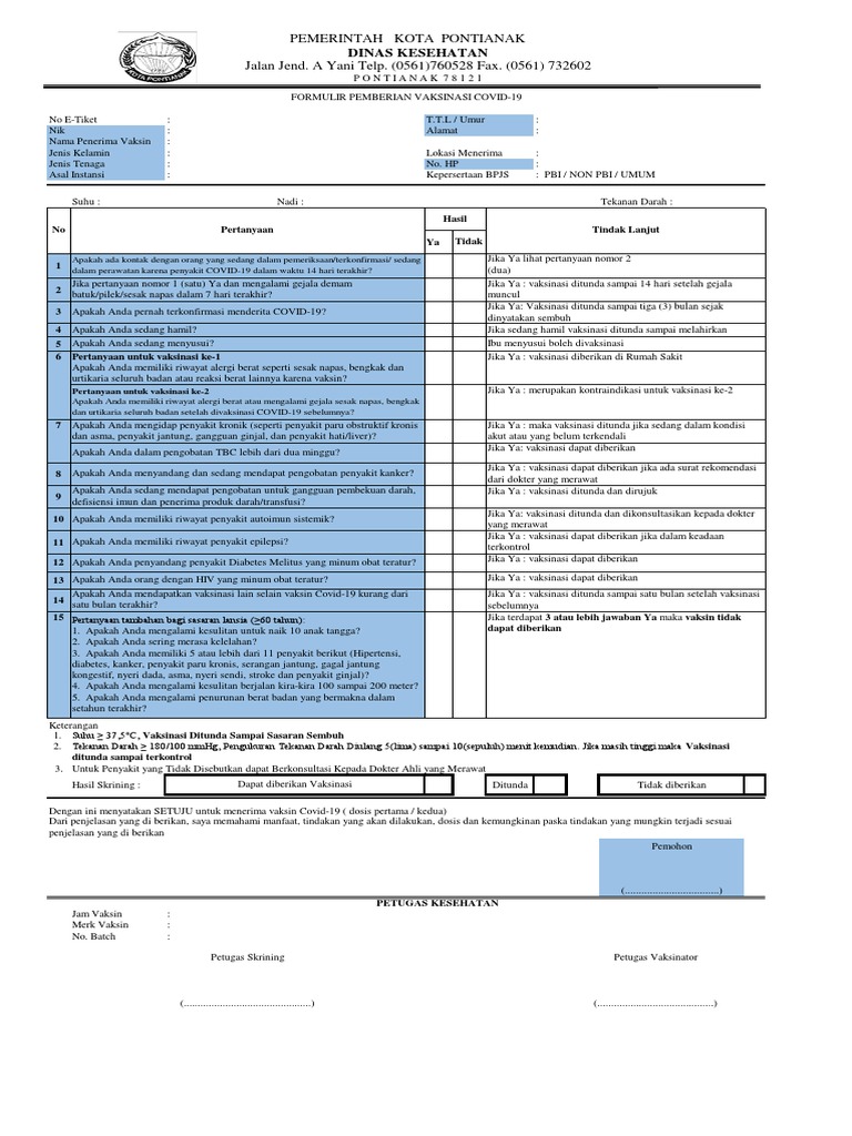 (Contoh Pengisian) Form Skrining | PDF