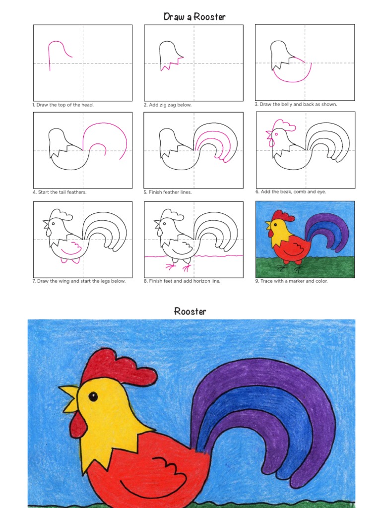 How To Draw A Rooster | PDF