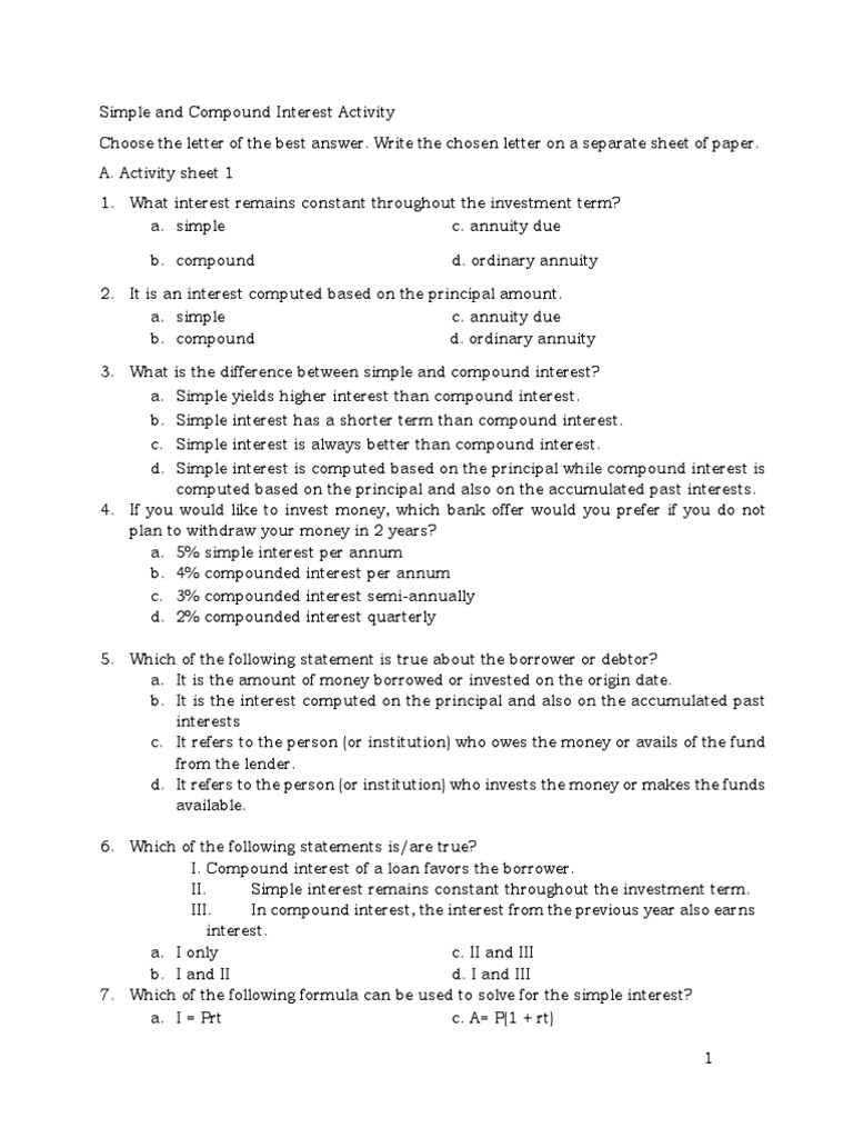 Activity Sheet in Gen Math Q2-AS 1&2 | PDF | Interest | Compound Interest