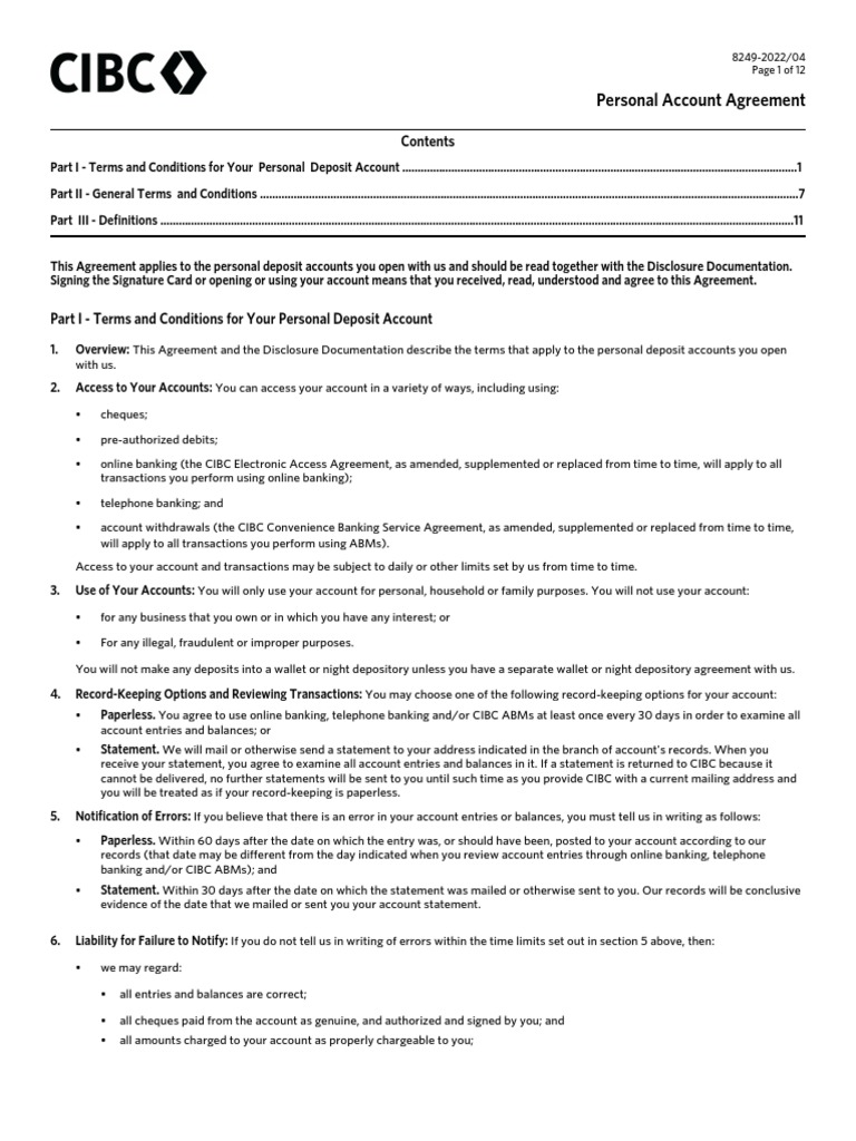 Personal Account Agreement en | PDF | Cheque | Overdraft
