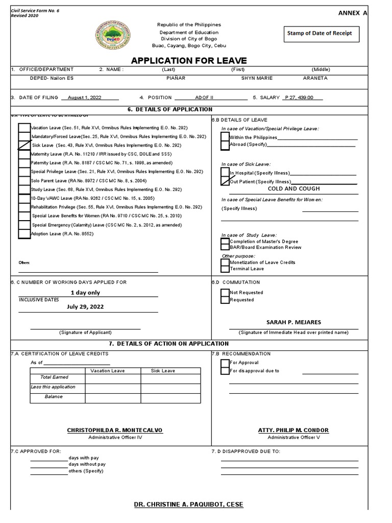 Leave Application and Summary Form | PDF | Social Programs | Government