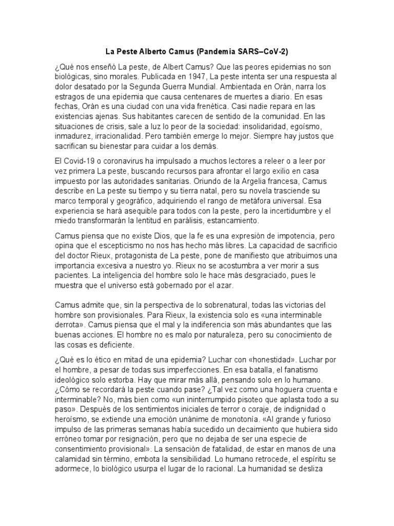 La Peste Alberto Camus (Filosofia) | PDF | Albert Camus | Amor