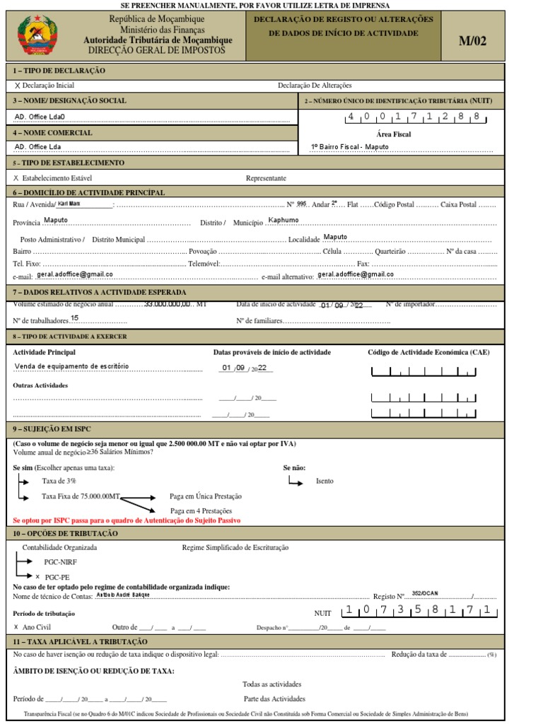 Modelo M02 Preenchido | PDF | Imposto sobre Valor Agregado (IVA) | Economias