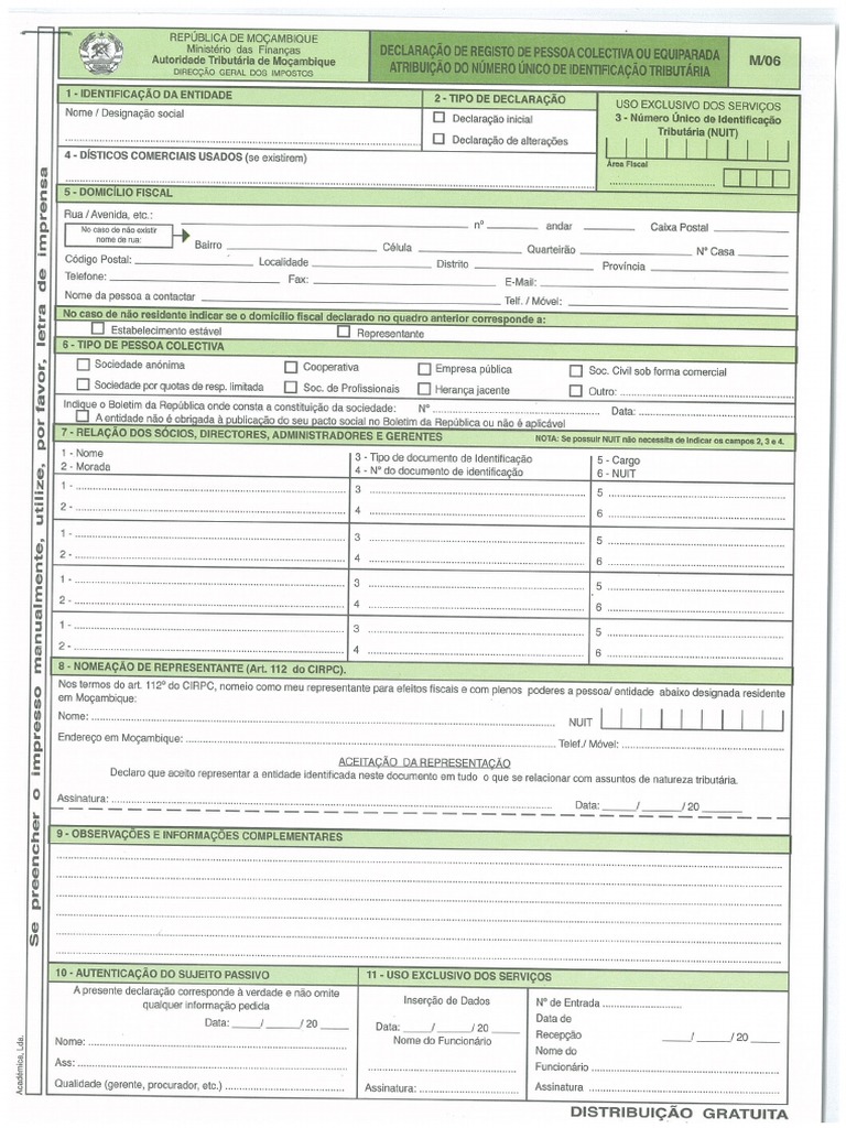 Modelo M06 Declaracao Registo Pessoa Colectiva | PDF