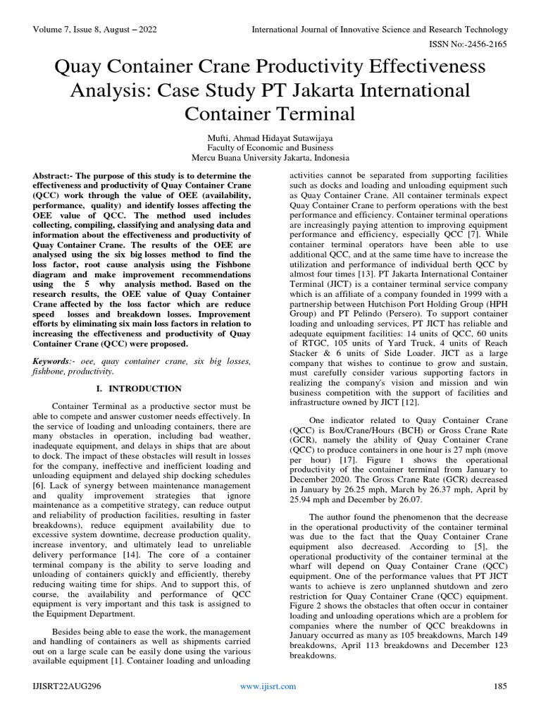 Quay Container Crane Productivity Effectiveness Analysis Case Study PT Jakarta International ...