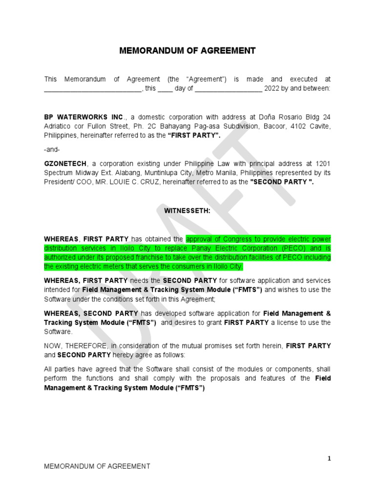 Memorandum of Agreement (Gzonetech) | PDF | Computers