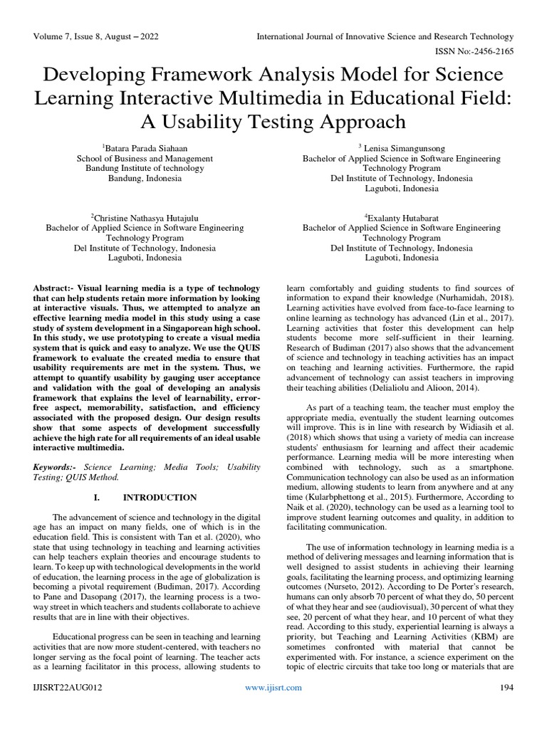 Developing Framework Analysis Model For Science Learning Interactive ...