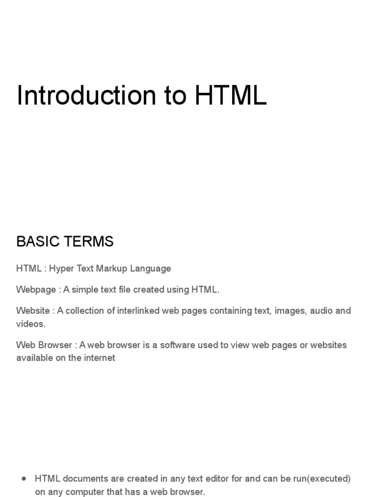 Introduction To HTML | PDF | Html Element | Html